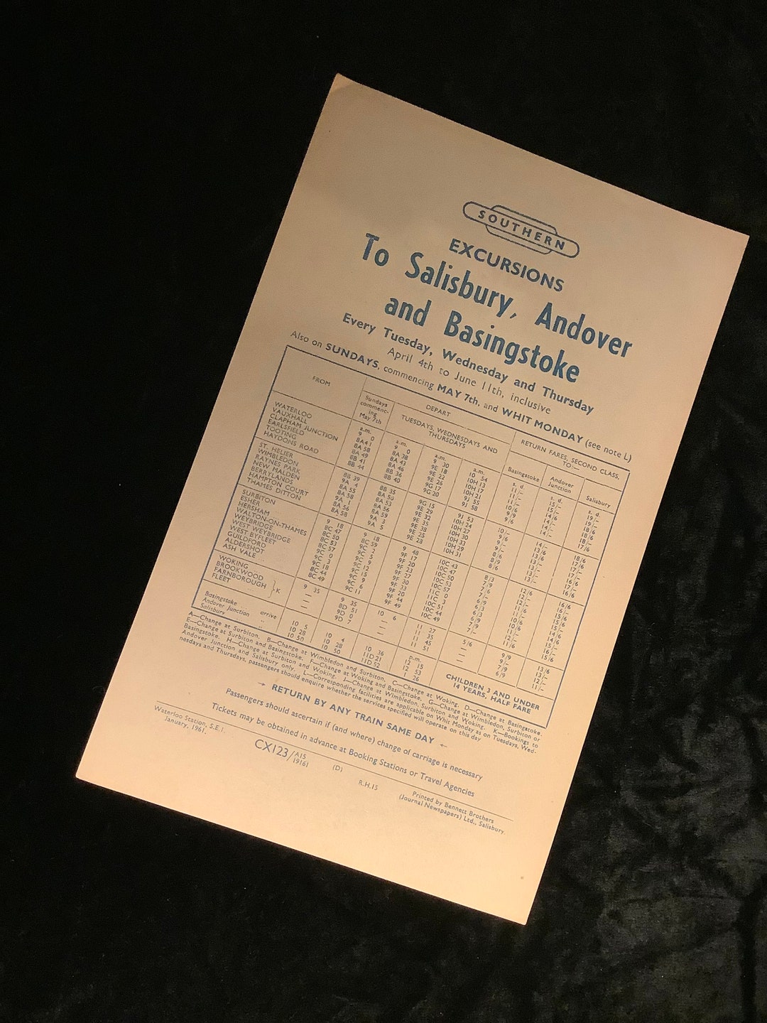 Original British Railways Handbill 1961 Salisbury Andover Basingstoke ...