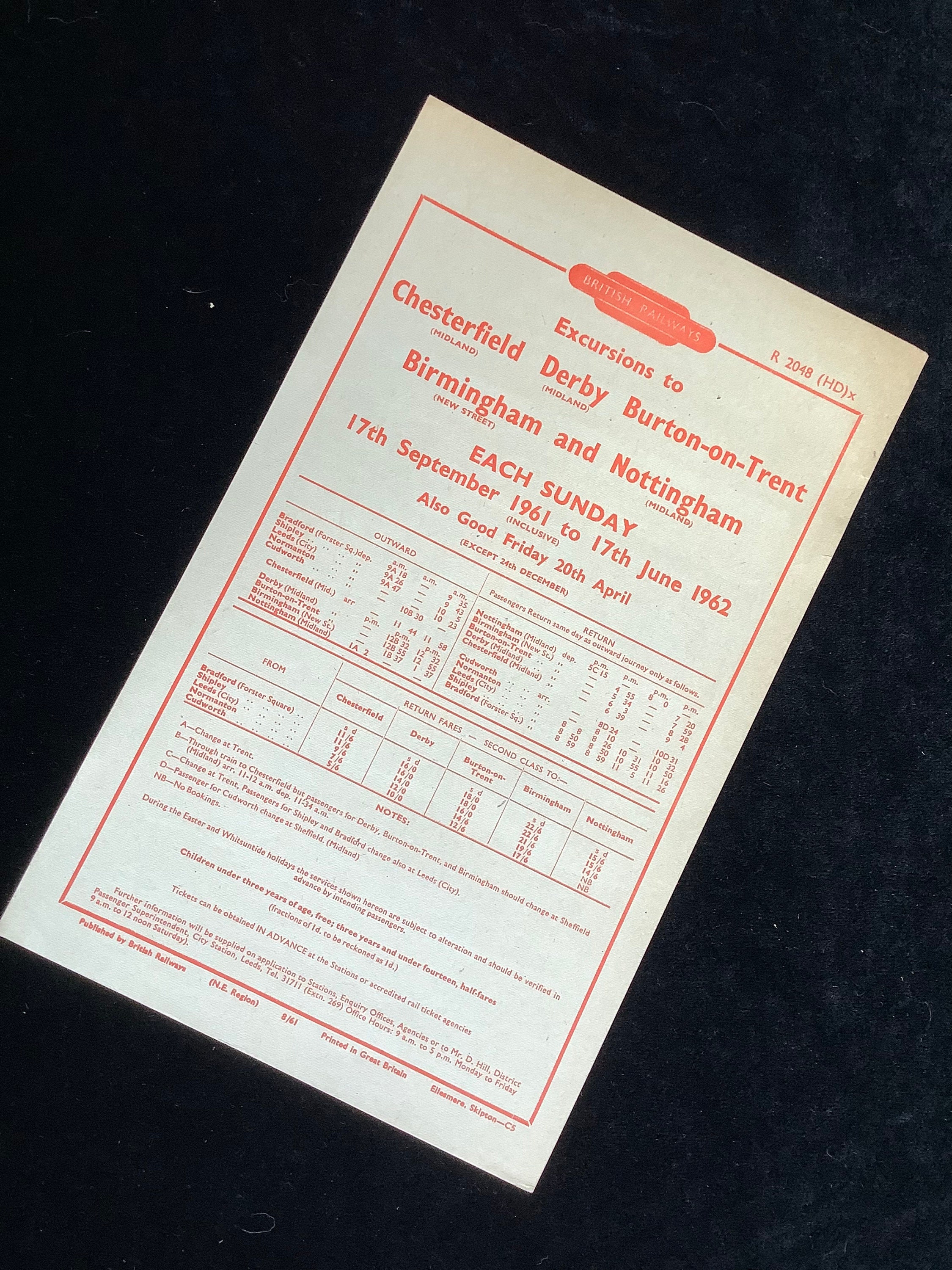Original British Railways Handbill 1961 Chesterfield Derby Burton on ...