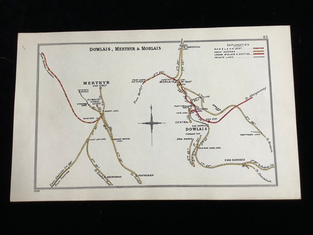 1939 Railway Map Dowlais Merthyr Morlais Junction Diagram Original RCH ...