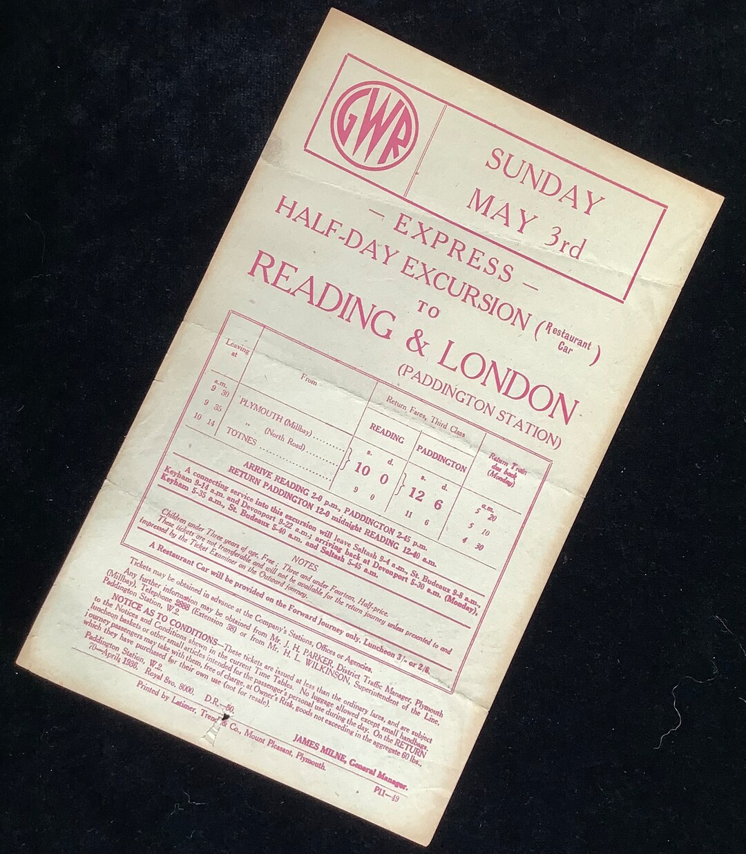 Original GWR Great Western Railway Handbill 1936 Reading & London From ...