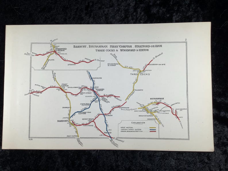 1928 Railway Map Banbury Brynamman Fenny Compton Stratford on Avon ...