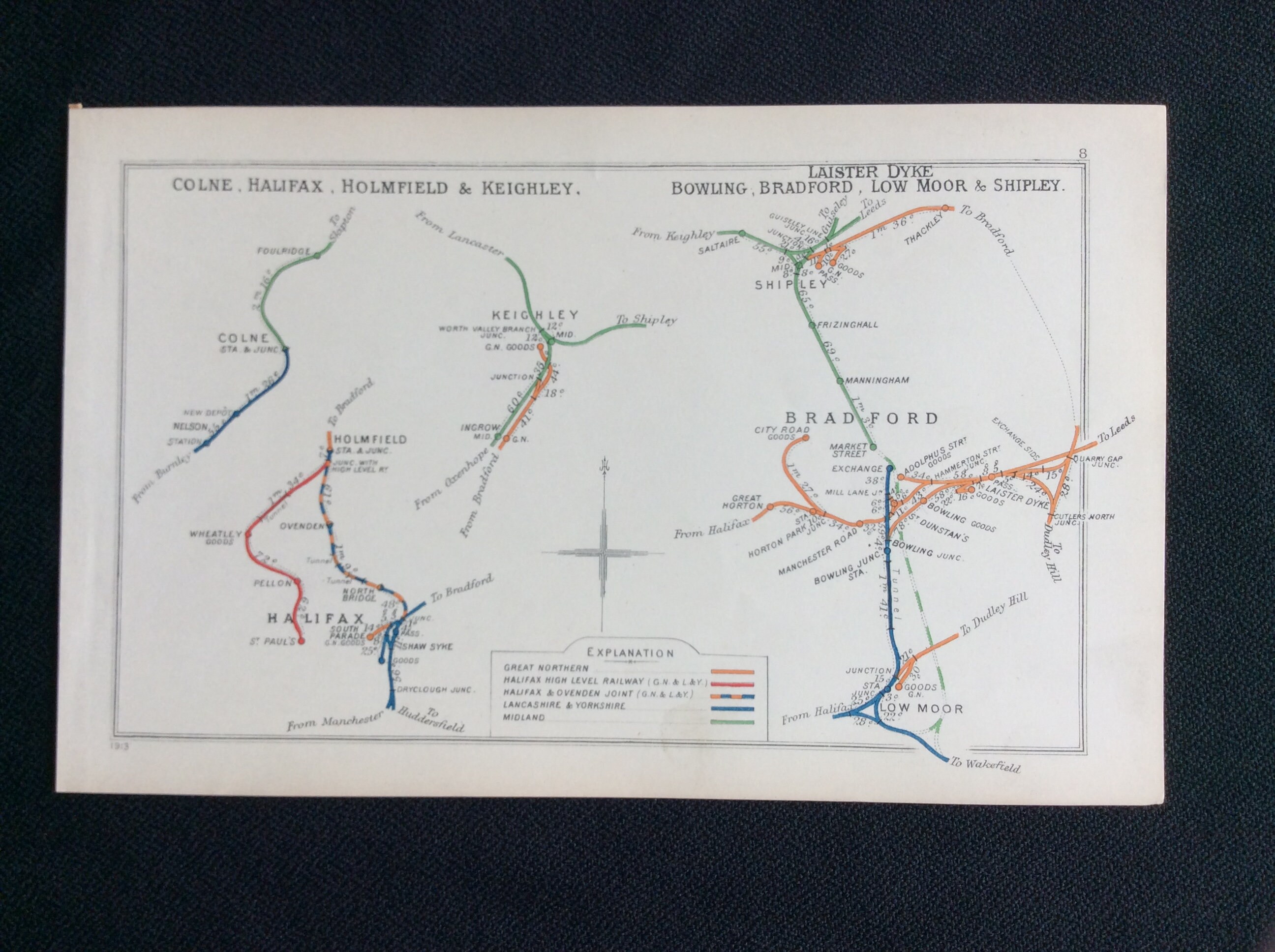 Collectibles 1913 Railway Map Halifax Bradford Shipley KeighleyJunction ...