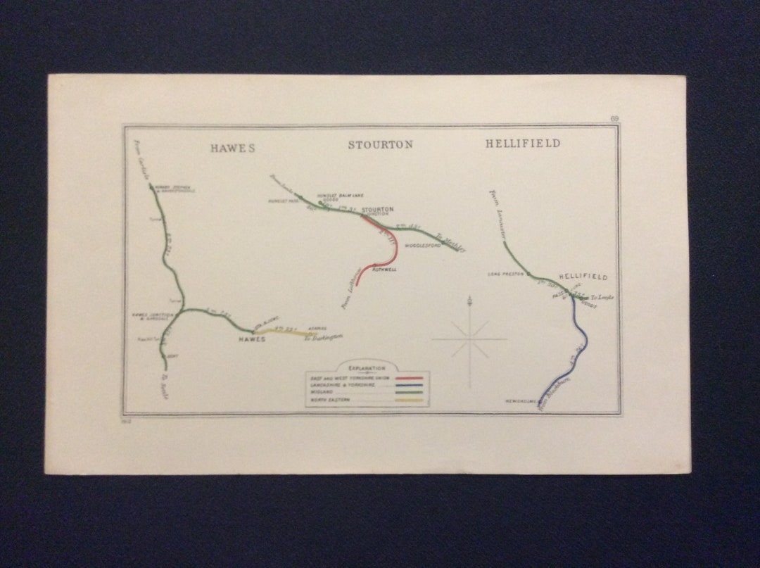 1912 Railway Map Hawes Stourton Hellifield Junction Diagram Original ...