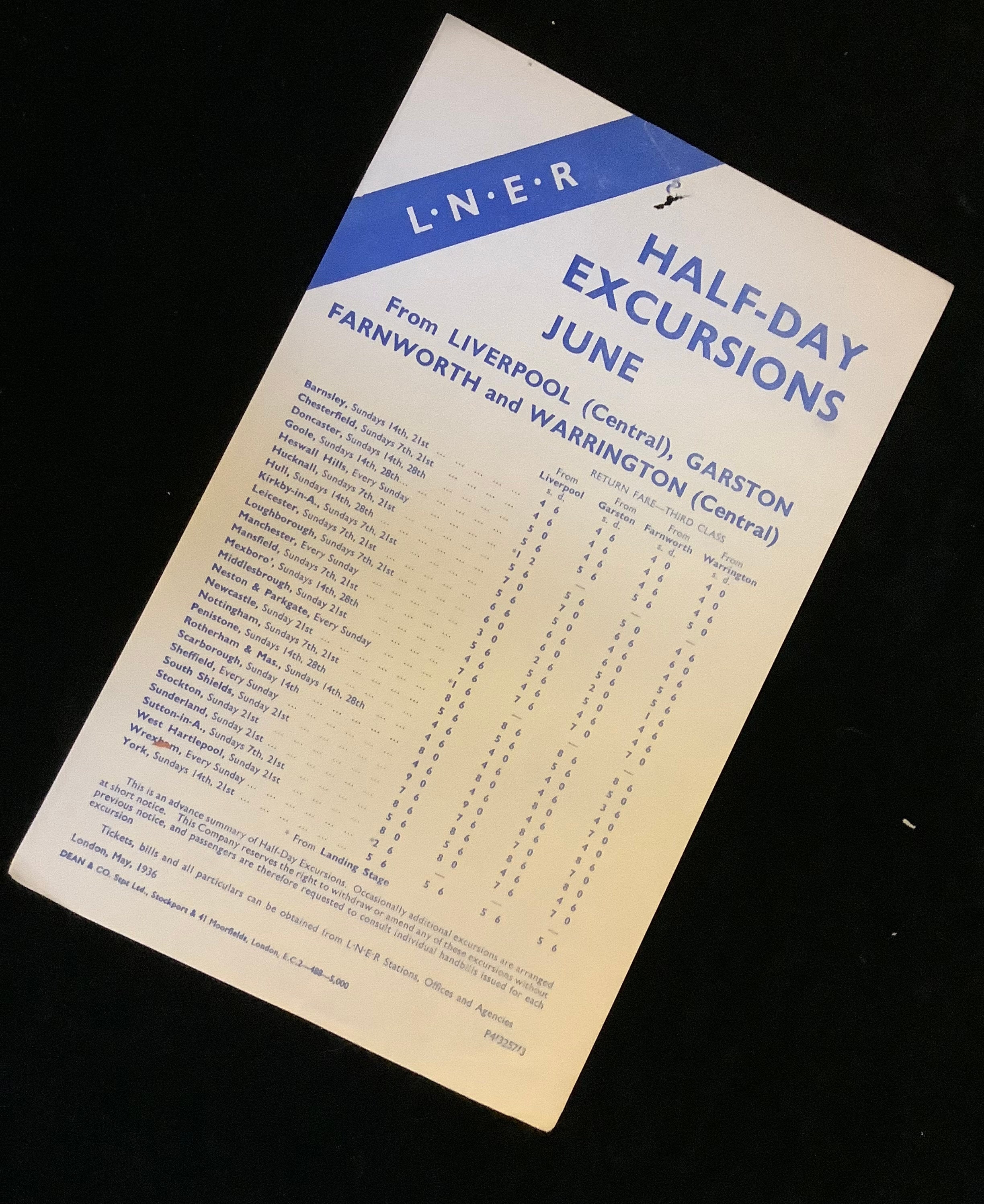 Original LNER Railway Handbill 1936 Liverpool Garston Farnworth ...