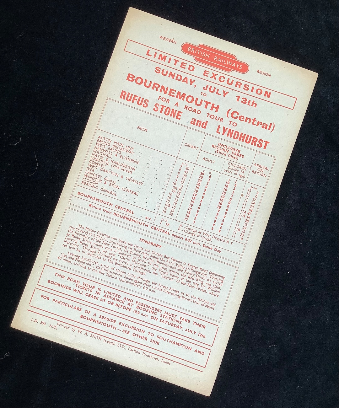 Original British Railways Handbill 1952 Bournemouth Rufus Stone ...