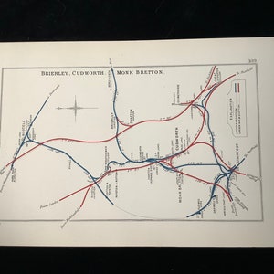 1928 Railway Map Brierley Cudworth Nostell Shafton Monk Bretton ...