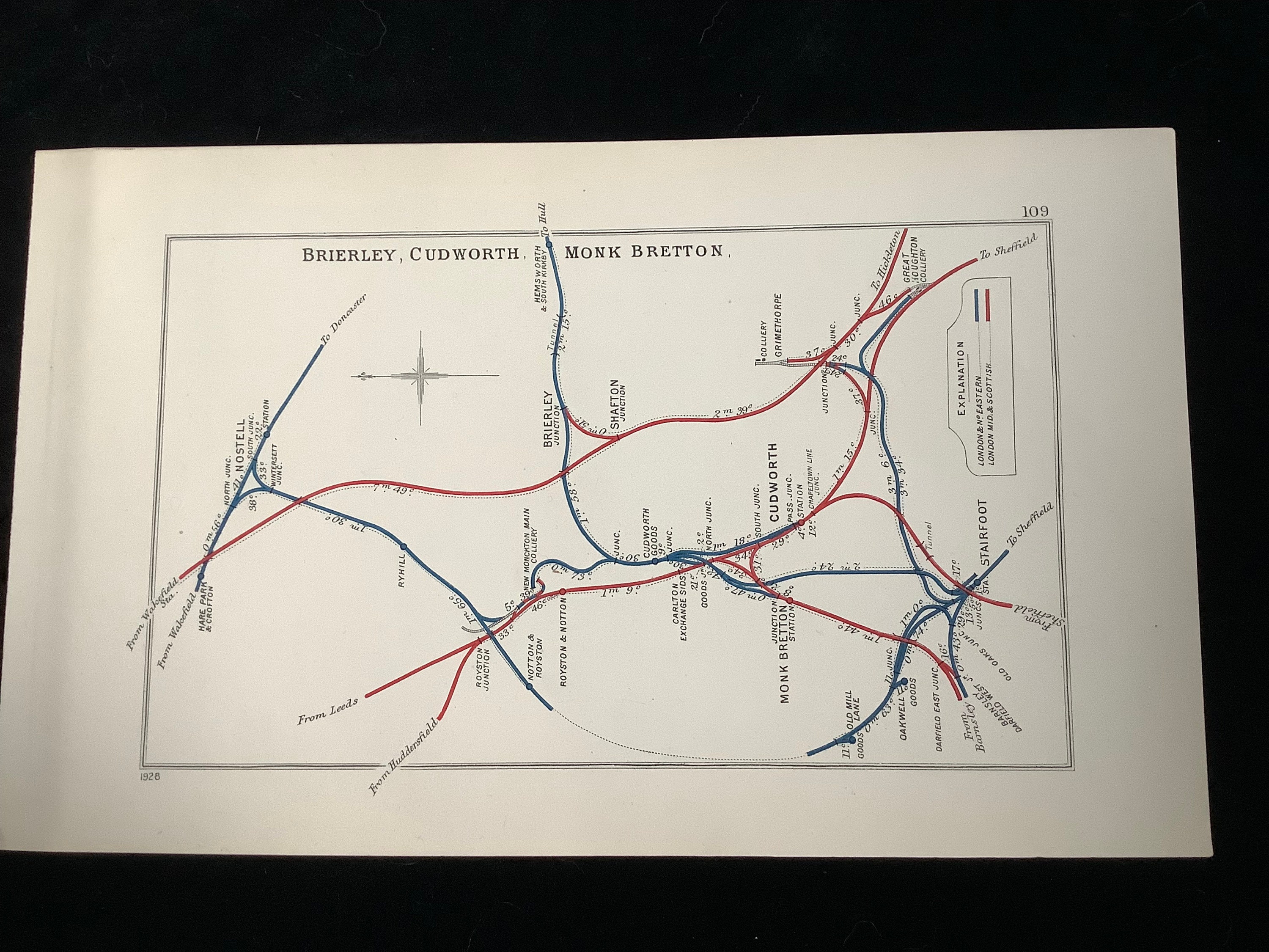 1928 Railway Map Brierley Cudworth Nostell Shafton Monk Bretton ...