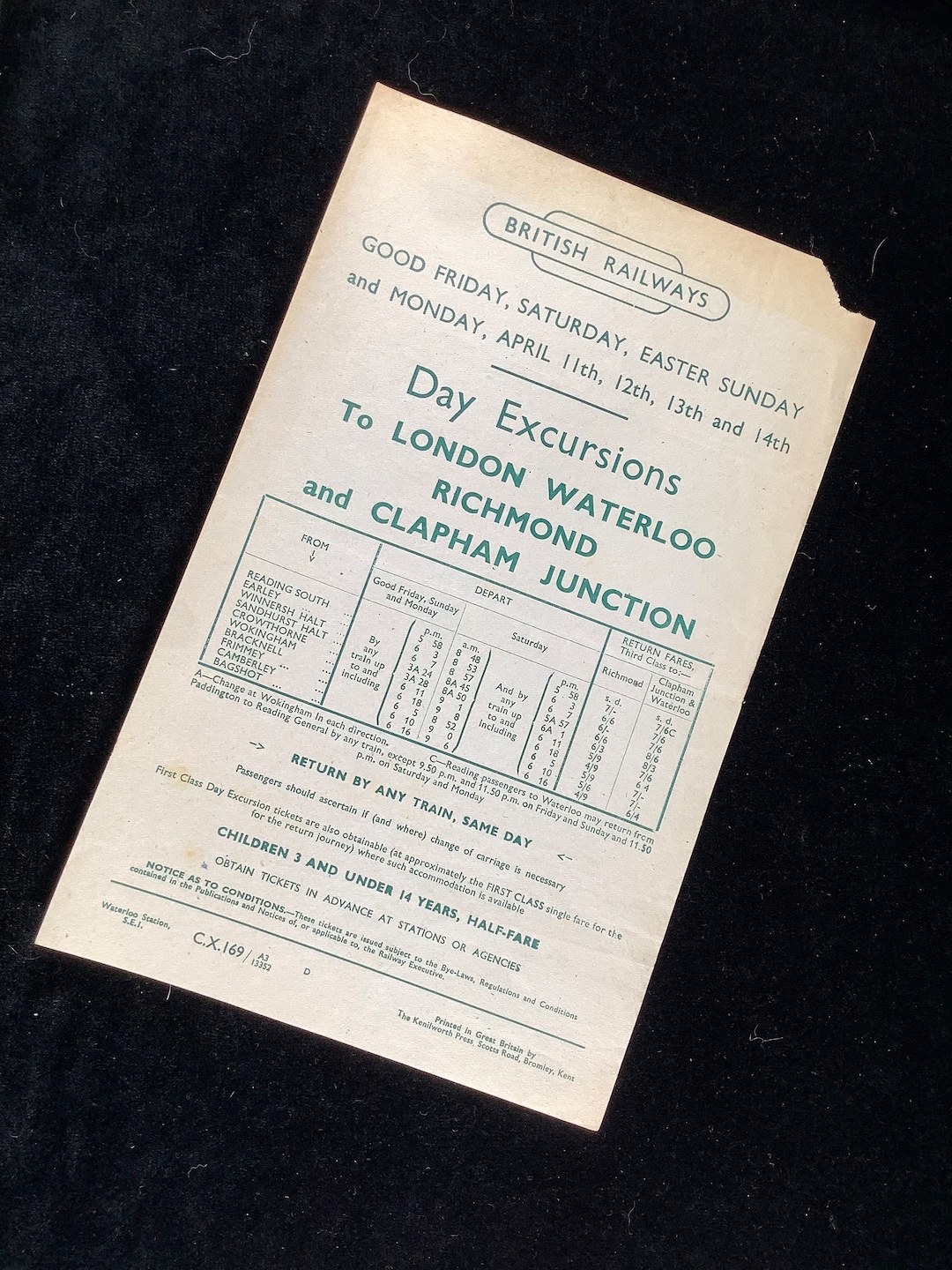 Original British Railways Handbill 1952 Waterloo Richmond Clapham From ...