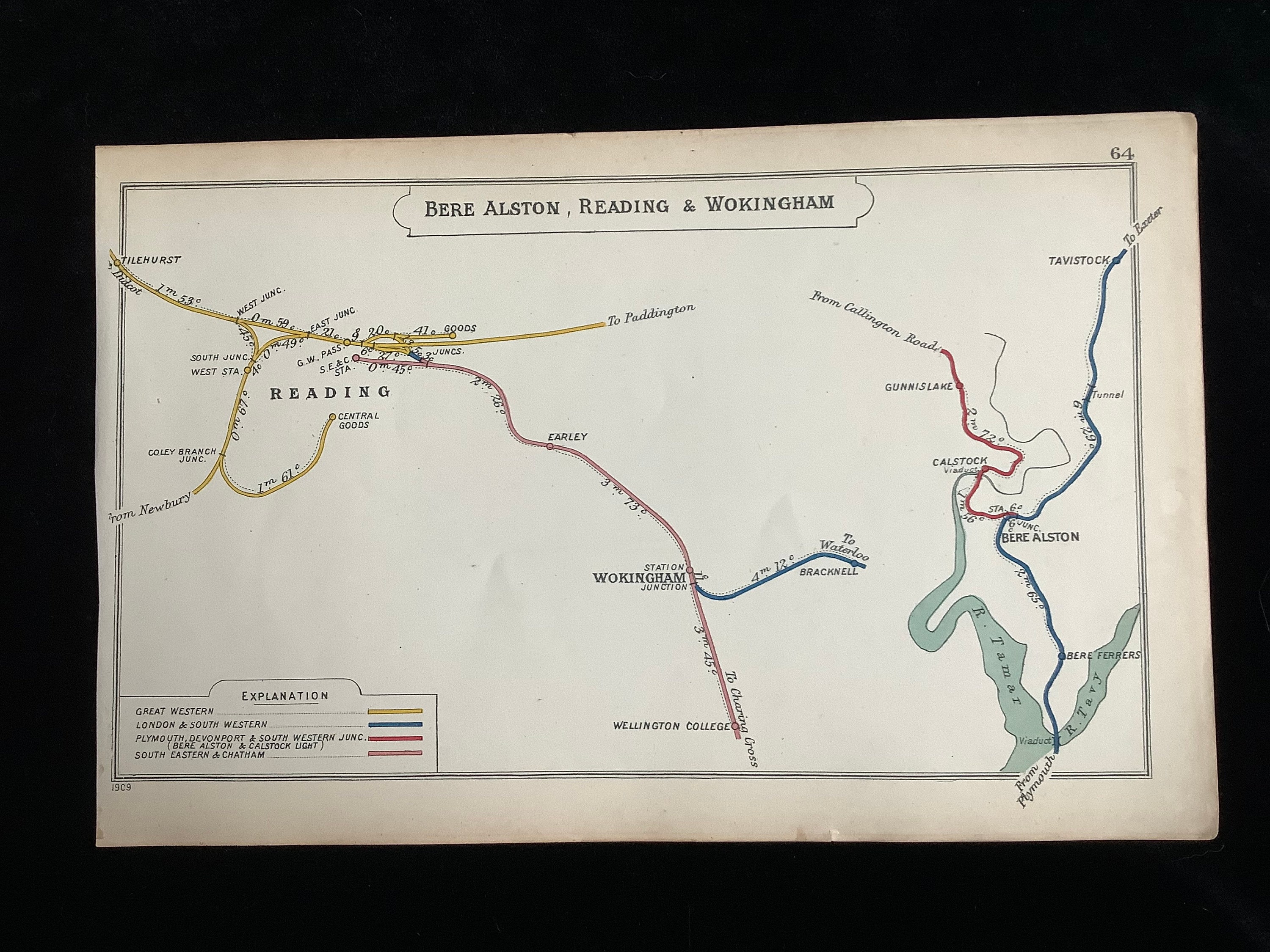 1909 Railway Map Bere Alston Reading Wokingham Junction Diagram ...