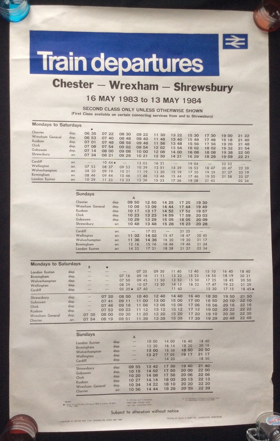Original British Railway 1983 Timetable Poster Chester Wrexham ...