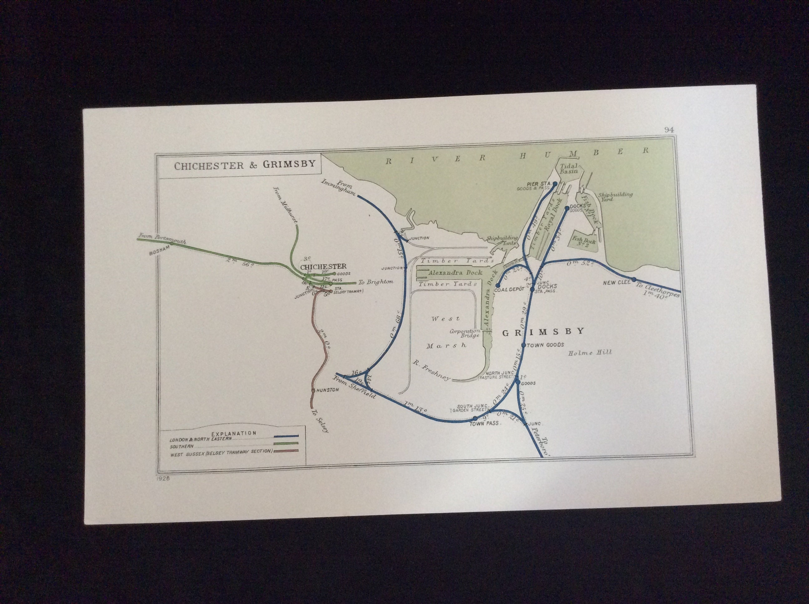 1928 Railway Map Chichester Grimsby Junction Diagram Original - Etsy