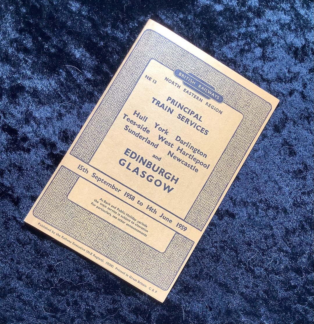 Original British Railways Timetable 1958 Hull York Darlington Newcastle ...