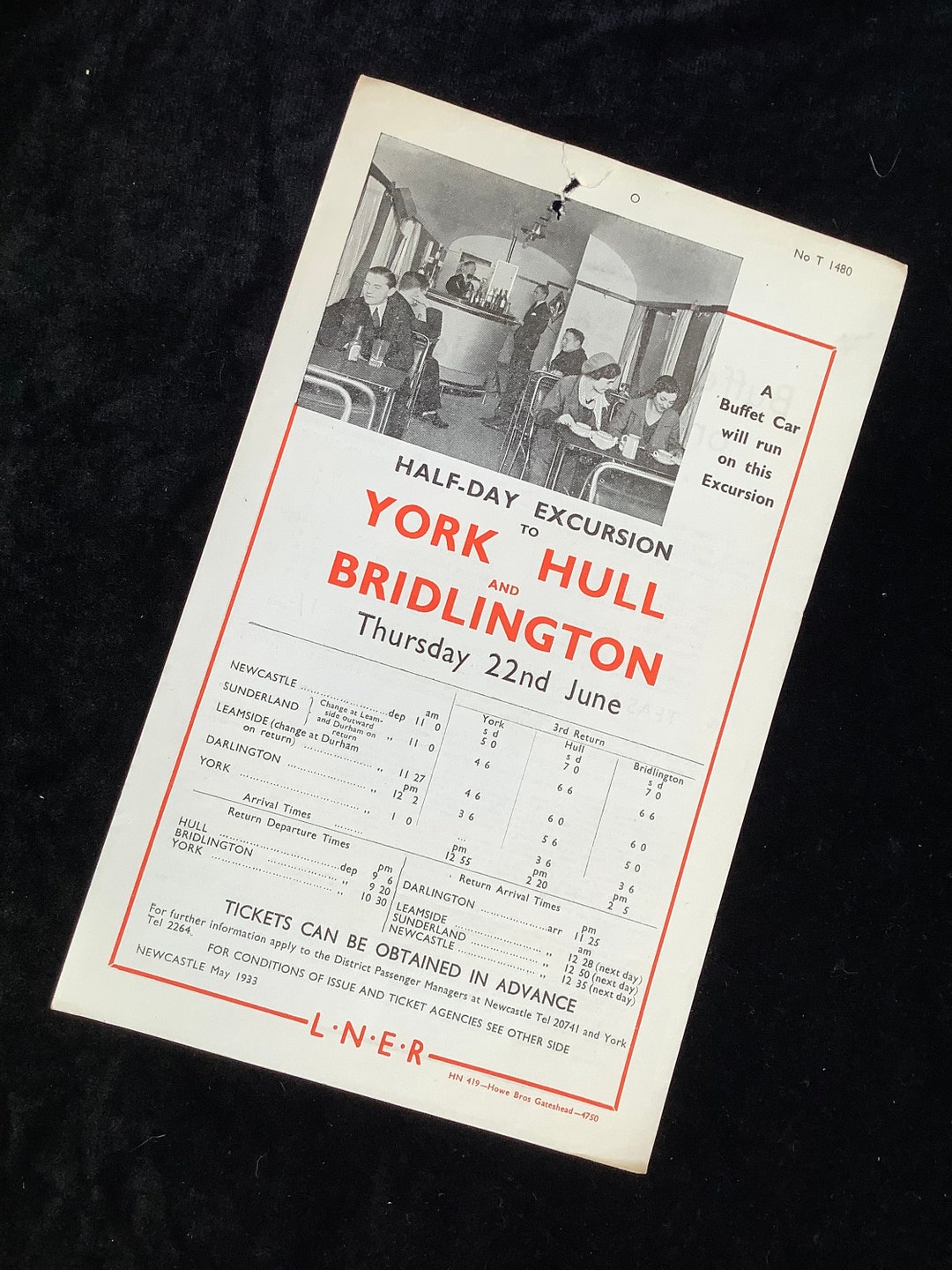 Original LNER Railway Handbill 1933 Newcastle Sunderland York Hull ...