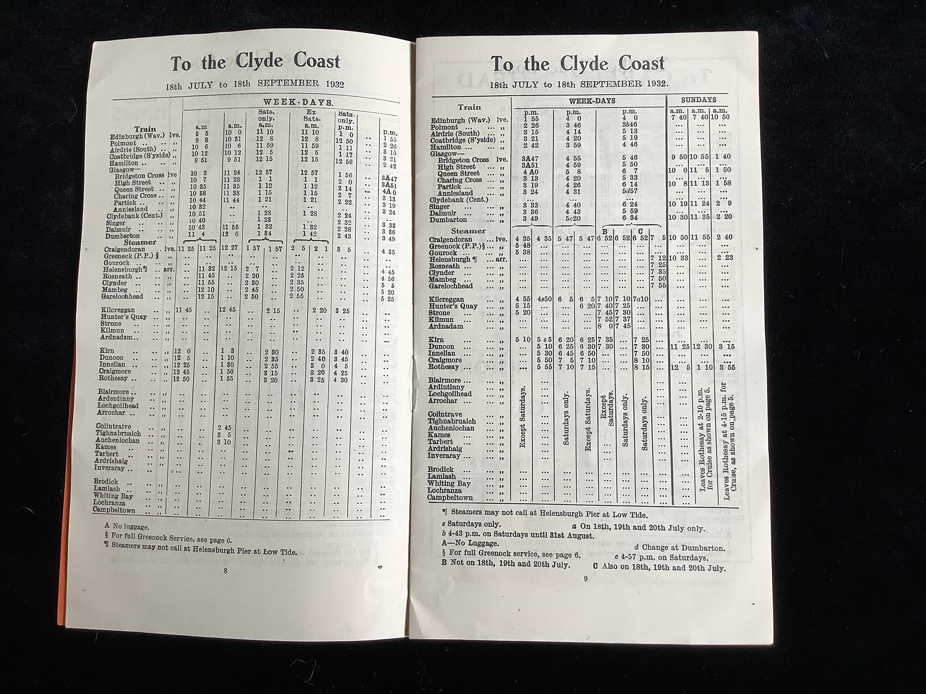 Original 1932 LNER Timetable Guide Book - Clyde Coast via Craigendoran ...