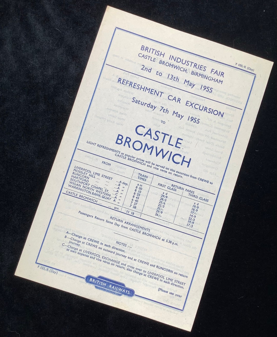 Original British Railways Handbill 1955 Castle Bromwich British ...