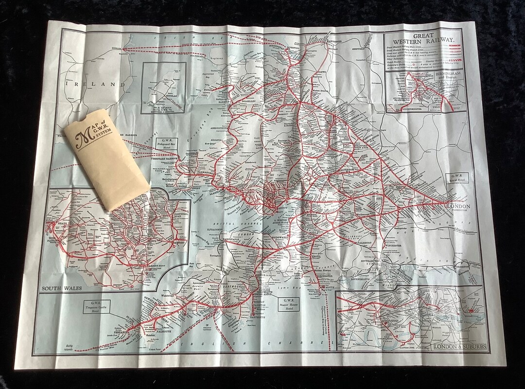 GWR Great Western Railway Original Route Map 1930 Pocket Fold up Map ...