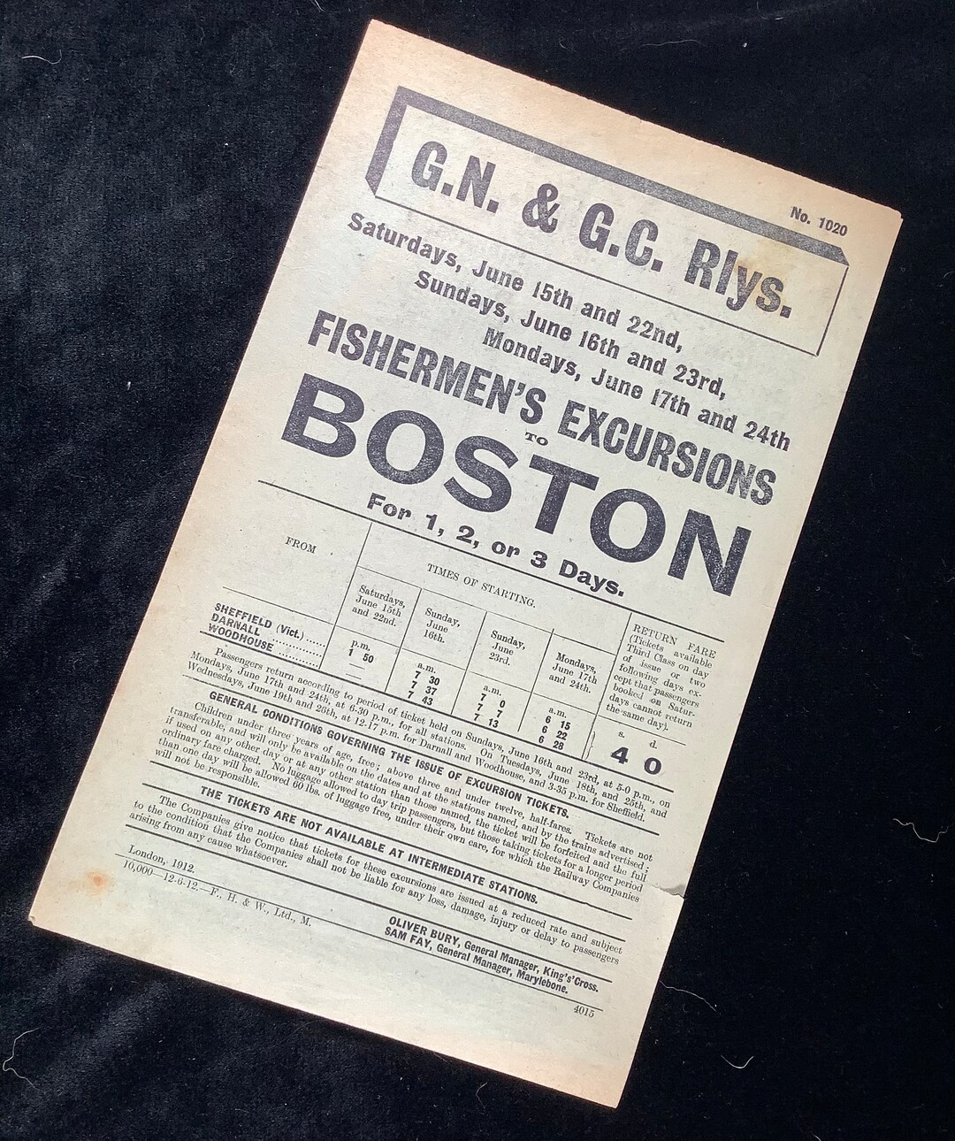 Original GCR Great Central & GN Great Northern Railway Handbill 1912 ...