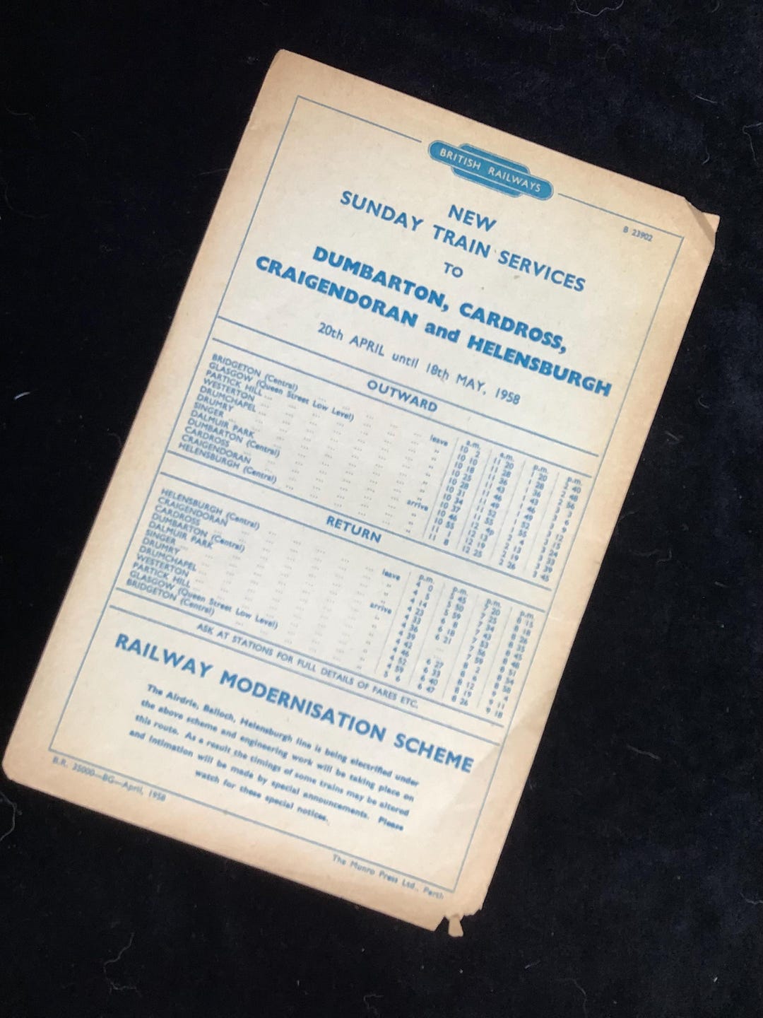 Original British Railways Handbill 1958 Dumbarton Cardross Craigendoran ...