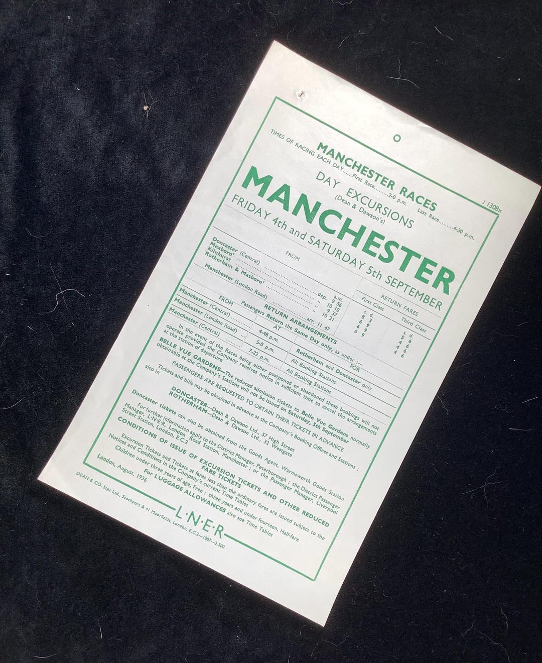 Original LNER Railways Handbill 1936 Manchester Races From Doncaster ...