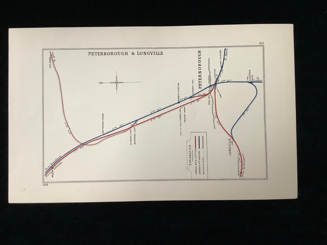 1928 Railway Map Peterborough & Longville Junction Diagram Original - Etsy