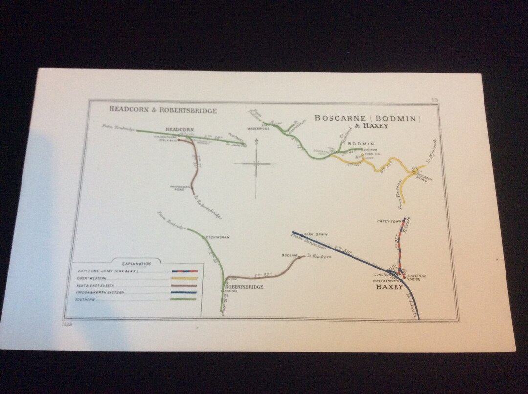 1928 Railway Map Headcorn Robertsbridge Boscarne Bodmin Haxey Junction ...