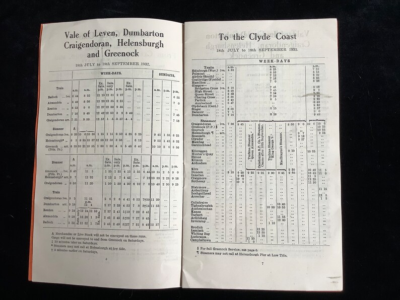 Original 1932 LNER Timetable Guide Book - Clyde Coast via Craigendoran ...