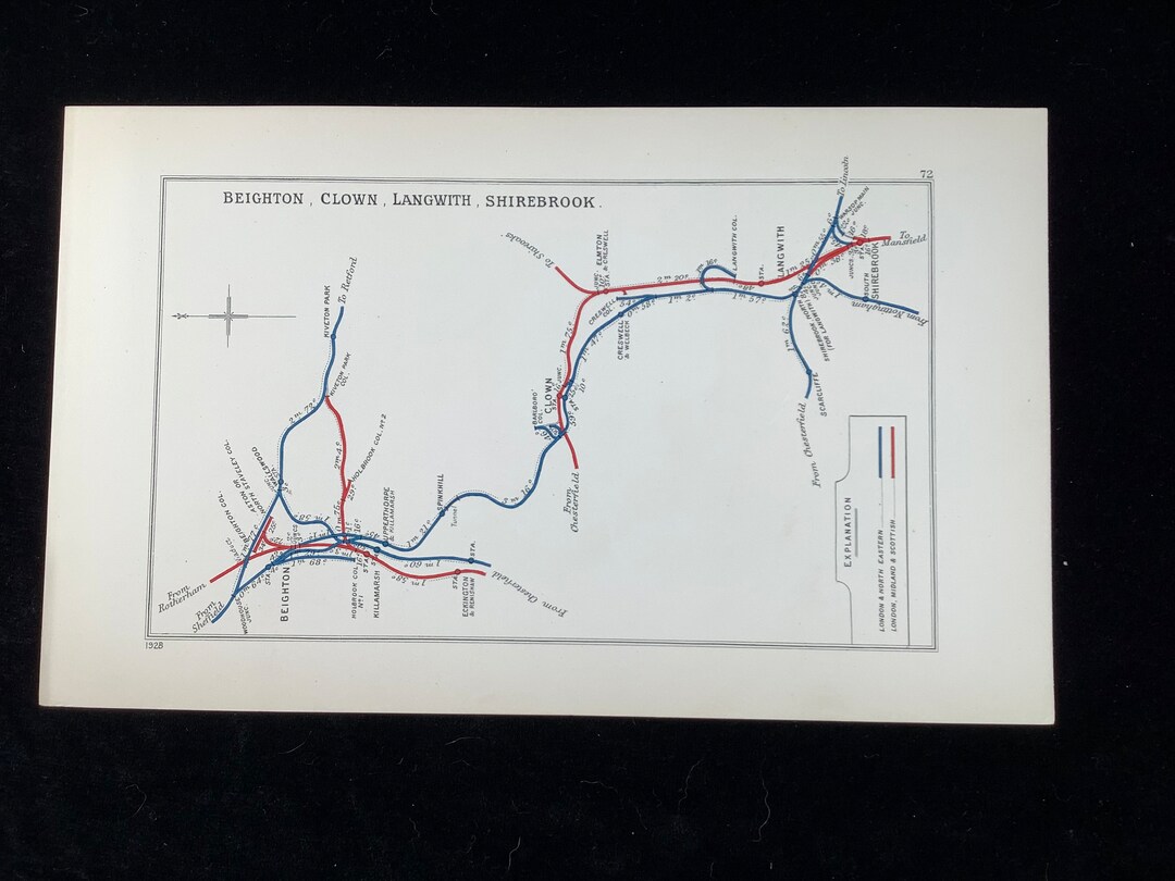1928 Railway Map Beighton Clown Langwith Shirebrook Junction Diagram ...