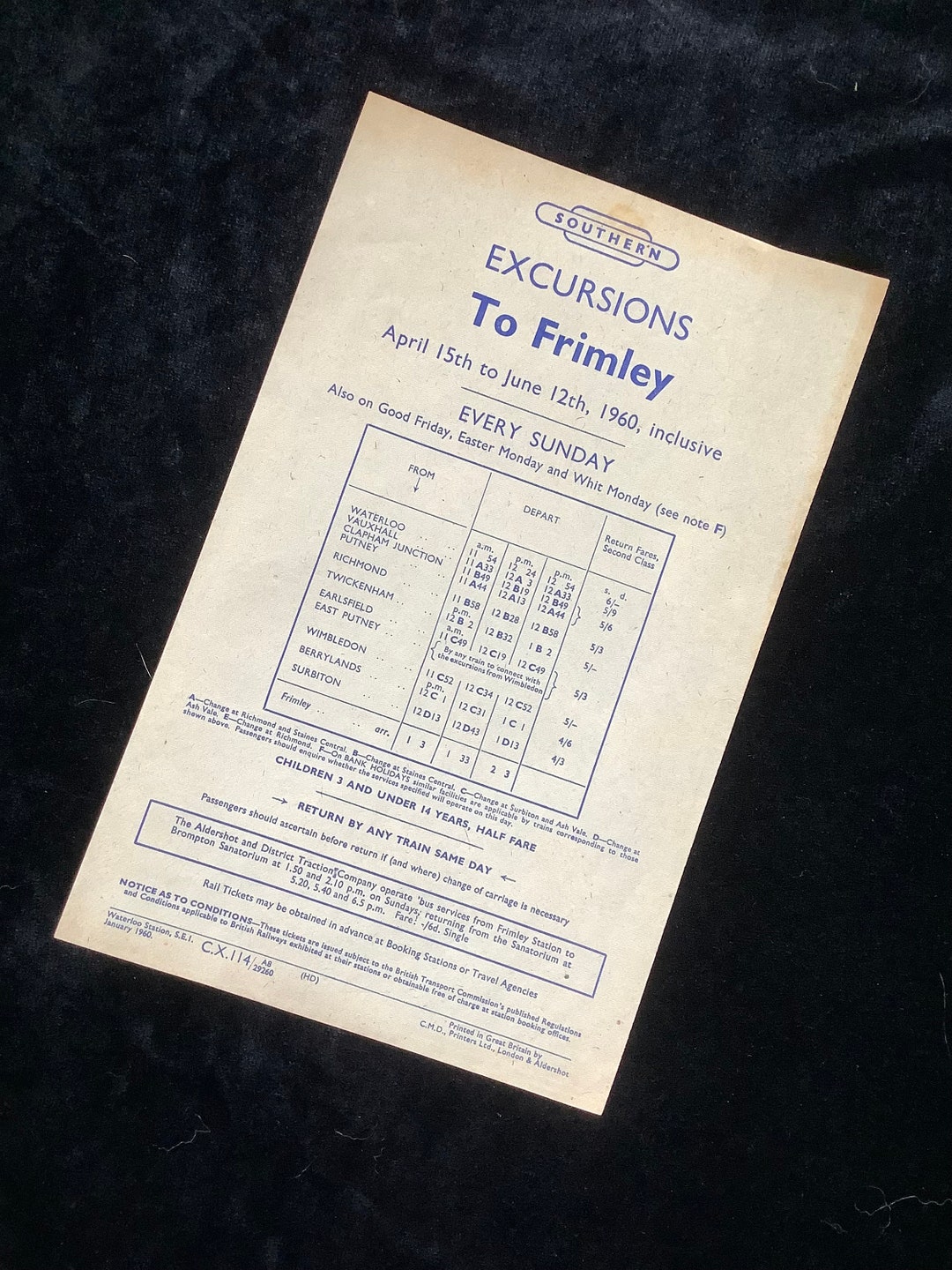 Original British Railways Handbill 1960 Frimley From Richmond ...