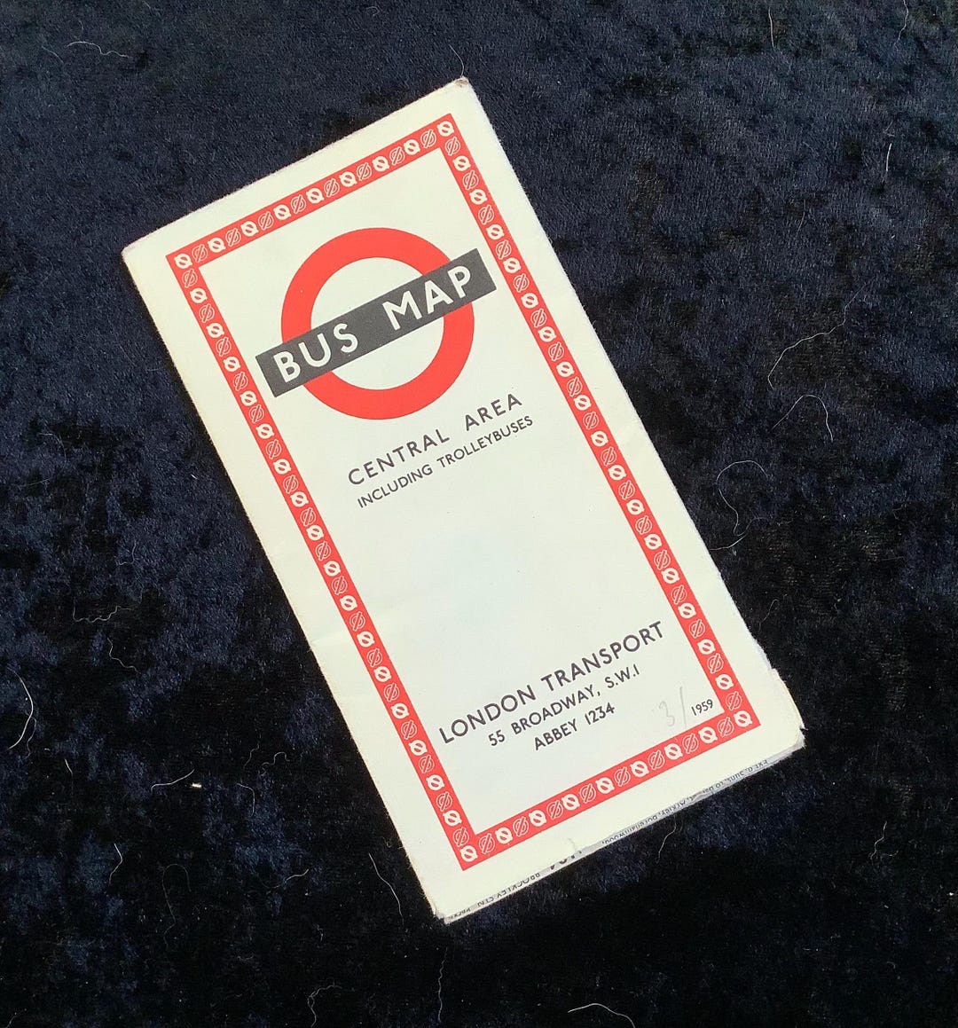 Original London Transport Bus Map Central Area Route Guide & Map 1959 ...