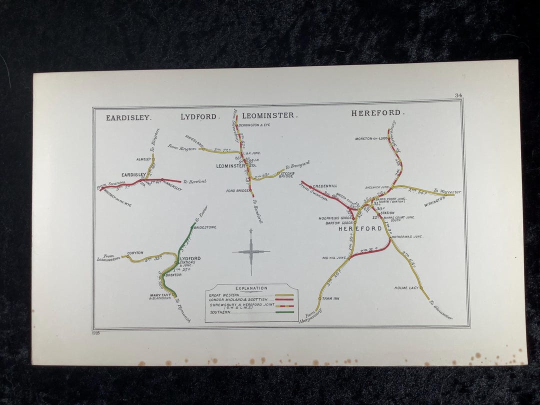 1928 Railway Map Hereford Eardisley Leominster Lydford Junction Diagram ...