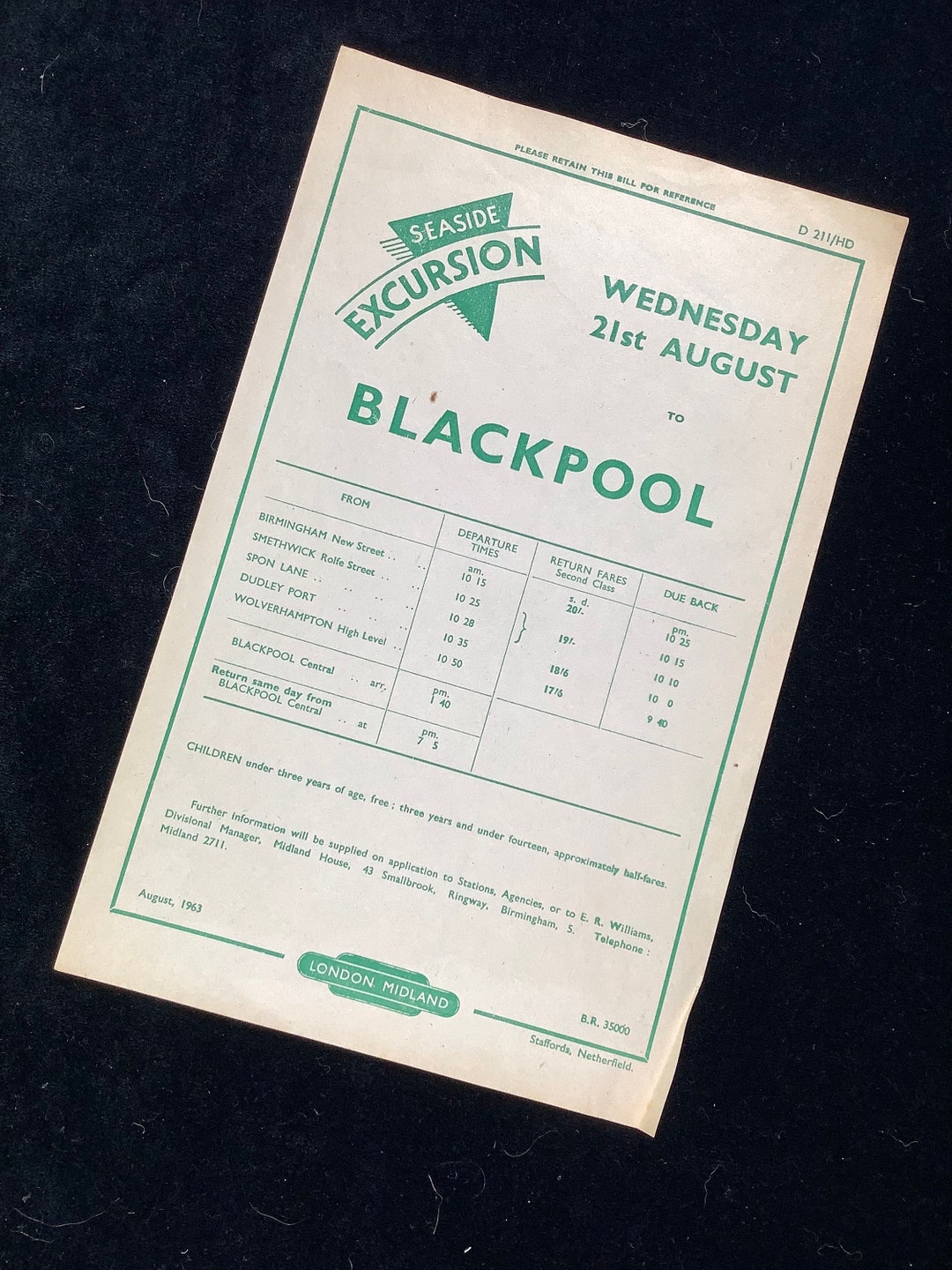 Original British Railways Handbill 1963 Blackpool From Birmingham ...