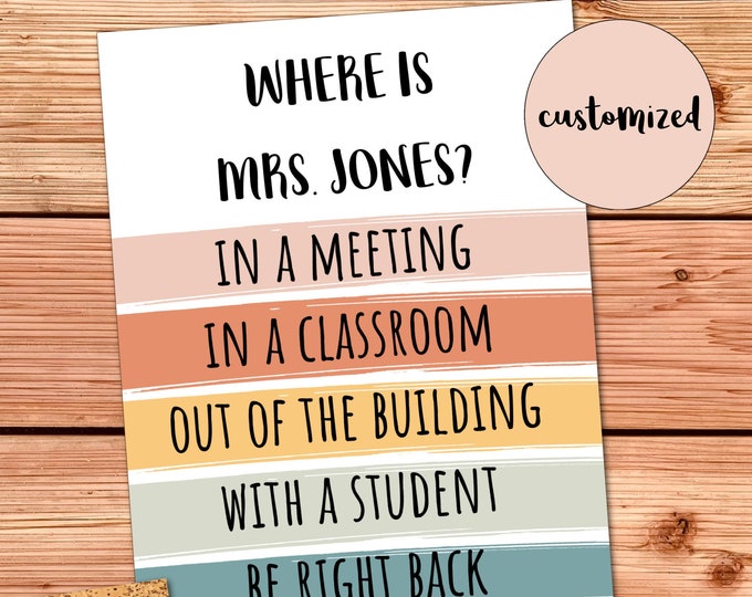 Editable Where's the Teacher Sign, Classroom Door Sign, Custom Teacher ...