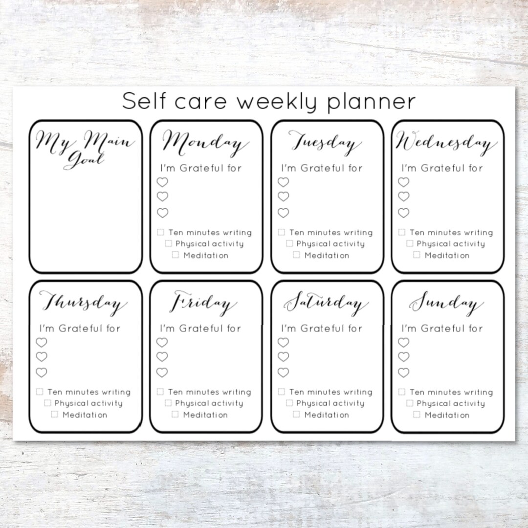 Undated Weekly Planner Printable Gratitude Journal Self Care Worksheet