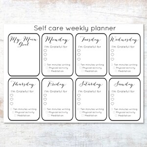 Undated Weekly Planner Printable Gratitude Journal Self Care Worksheet ...