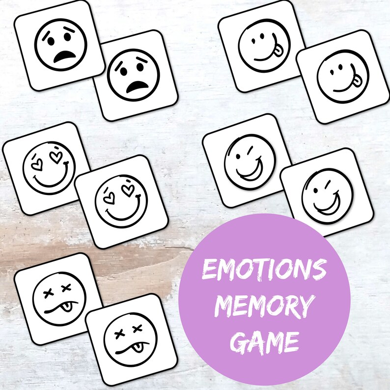 Emotions Cards Memory Game Coloring Pages for Kids Therapy - Etsy