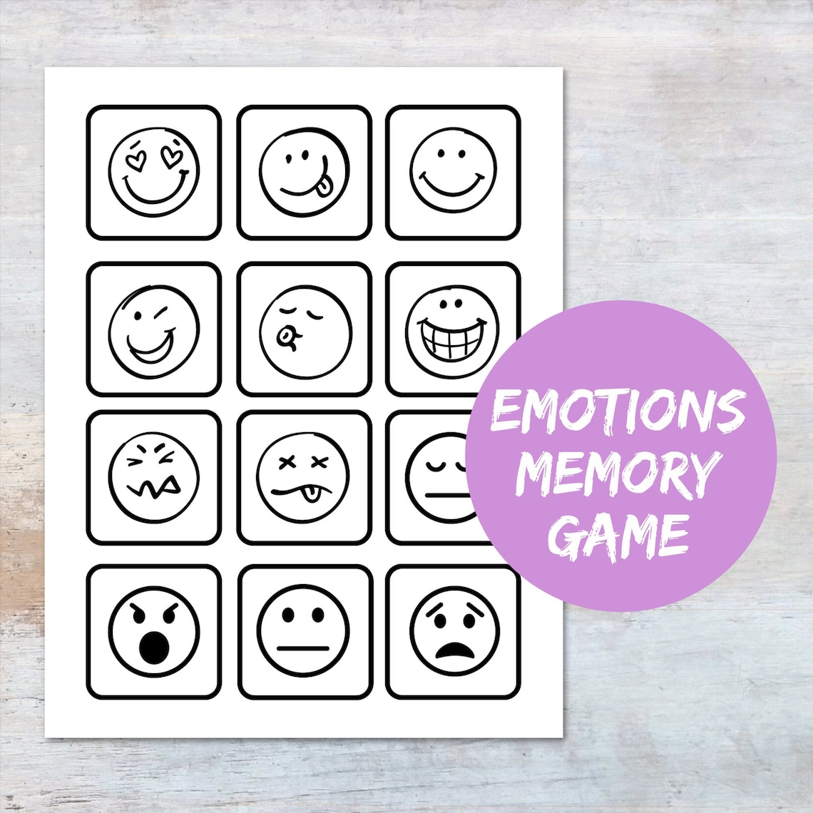 Emotions Cards Memory Game Coloring Pages for Kids Therapy - Etsy