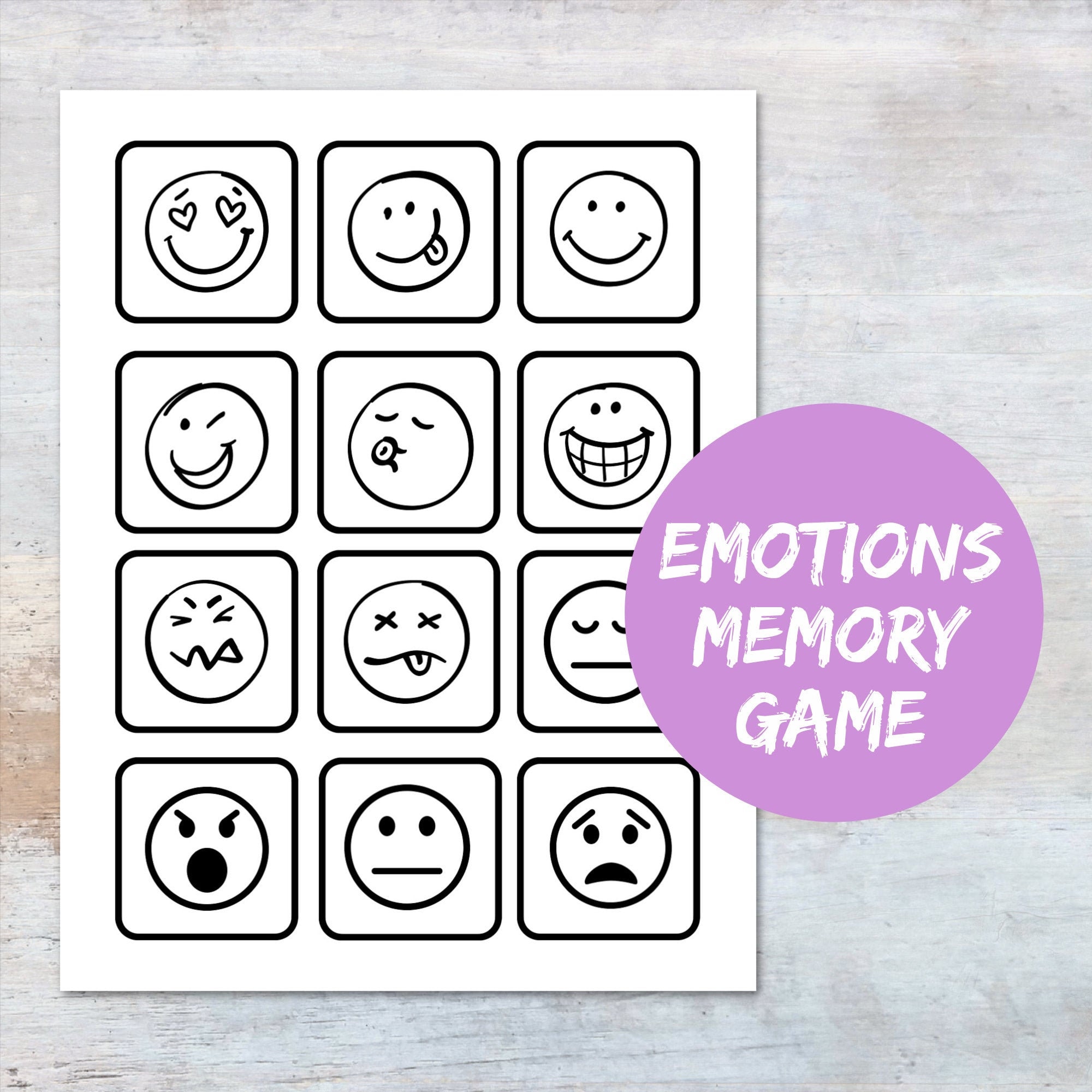 Emotions Cards Memory Game Coloring Pages for Kids Therapy - Etsy