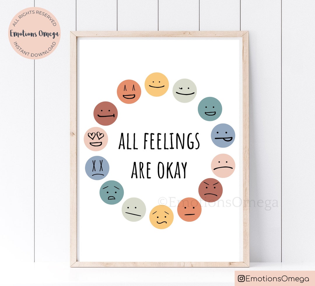 Feeling Wheel Digital Print All Feelings Are Okay, Wheel of Emotions ...