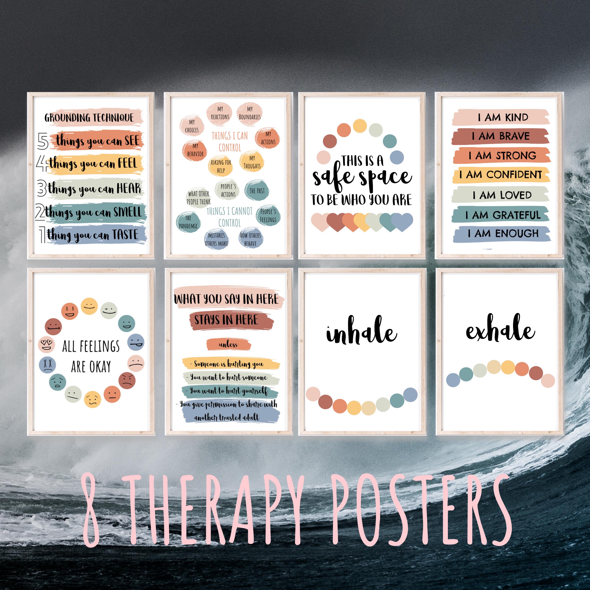 Therapy Office Decor - Set of 8 Counseling Posters, School Psychologist ...