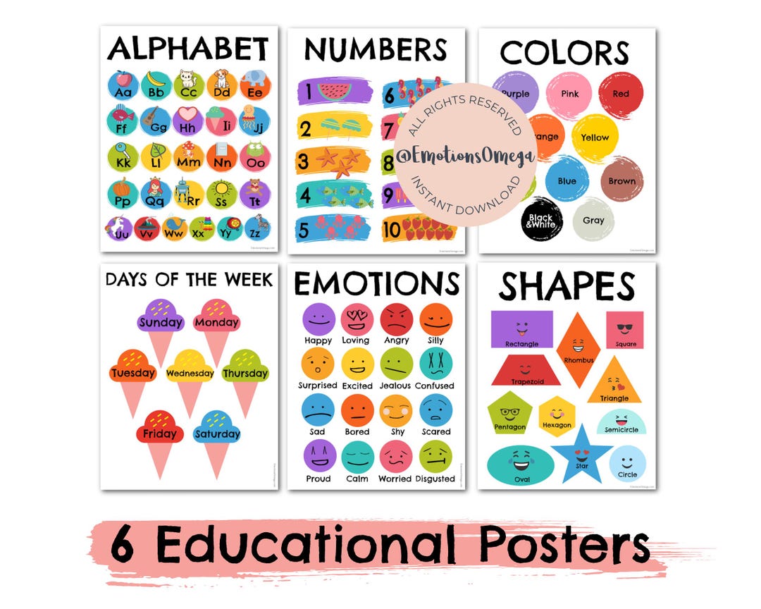 Educational Posters for Kids, Home School, Classroom, Alphabet, Numbers ...