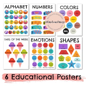 Educational Posters for Kids, Home School, Classroom, Alphabet, Numbers ...