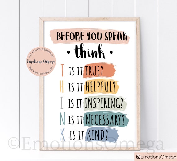 Think Before You Speak Sign Counselor Office Decor Printable | Etsy