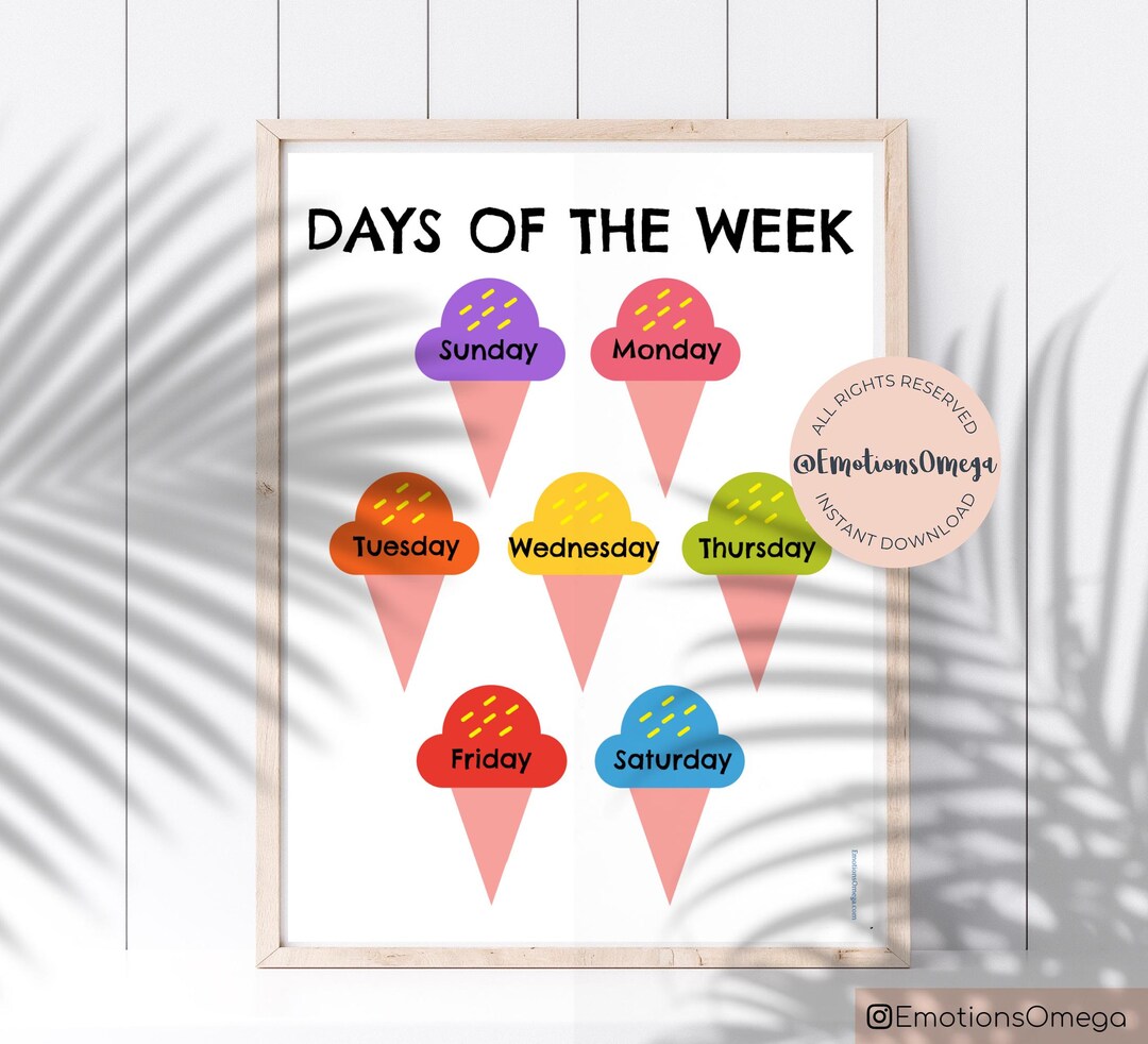 Day of the Week Printable, Educational Poster, Classroom Rainbow Colors ...