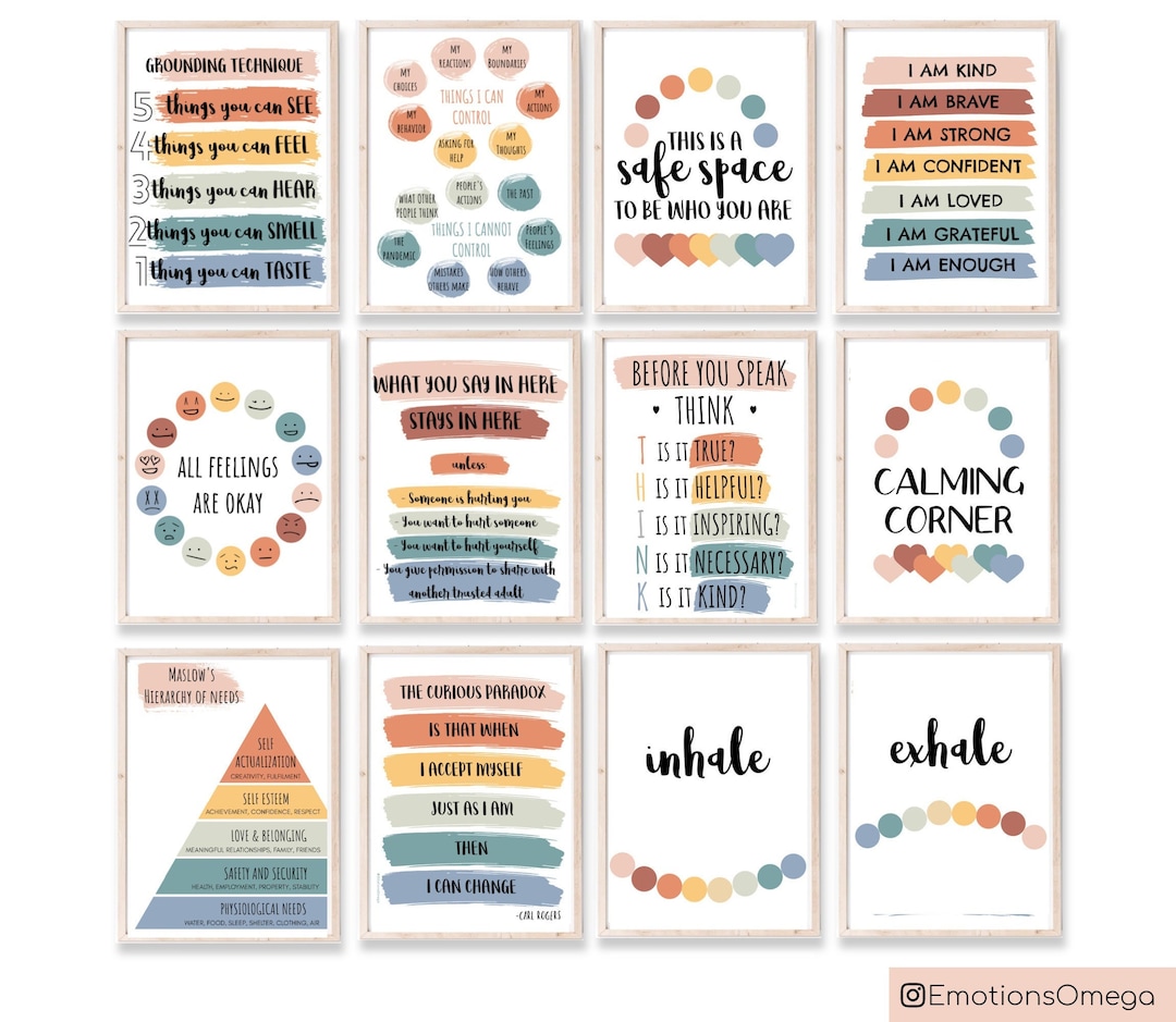 Set of 12 Counseling Posters School Psychologist Wall Art Therapy ...