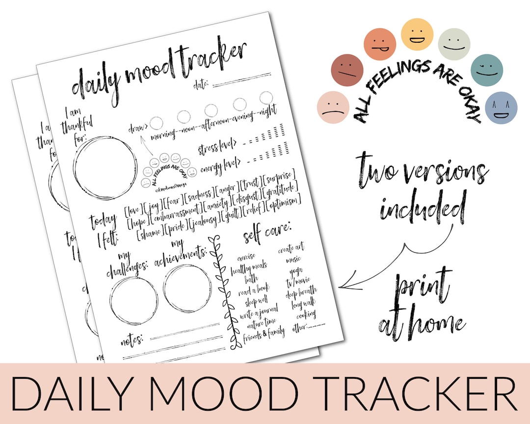 Daily Mood Tracker Printable, Self Care Journal, Emotion Tracker ...