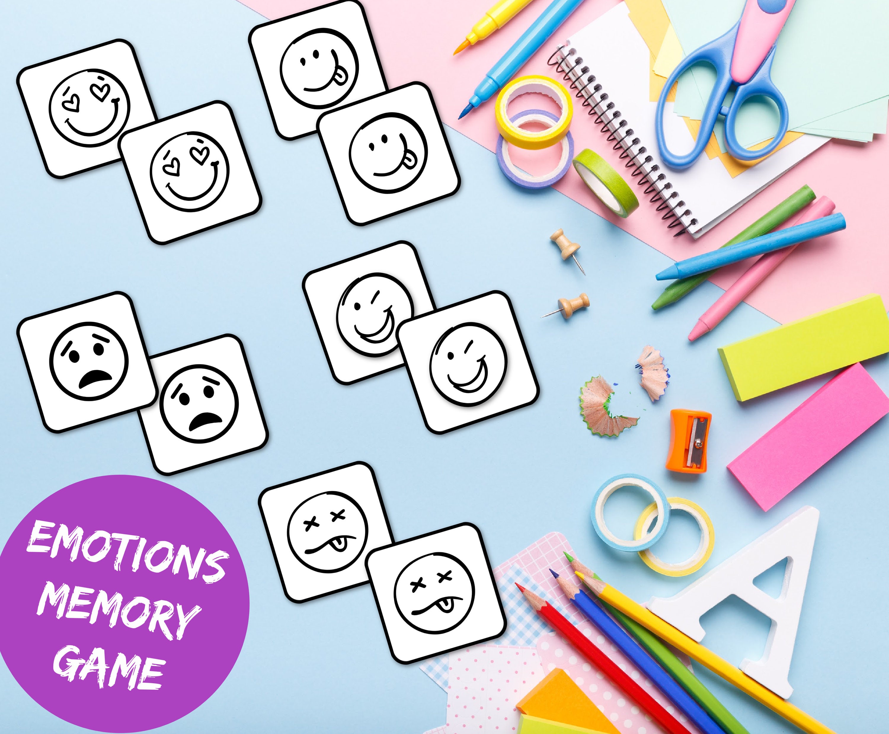 Emotions Cards Memory Game Coloring Pages for Kids Therapy - Etsy