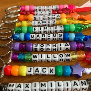 Personalised Name Bead Ribbon Keyring. Great Gift Idea for Party Bags ...