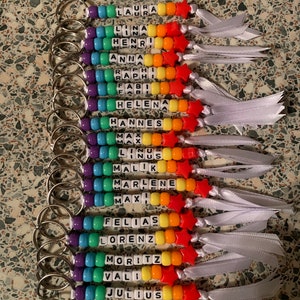 Personalised Name Bead Ribbon Keyring. Great Gift Idea for Party Bags ...