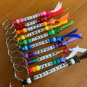 Personalised Name Bead Ribbon Keyring. Great Gift Idea for Party Bags ...