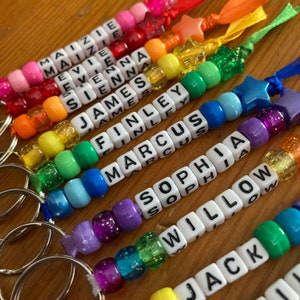 Personalised Name Bead Ribbon Keyring. Great Gift Idea for Party Bags ...